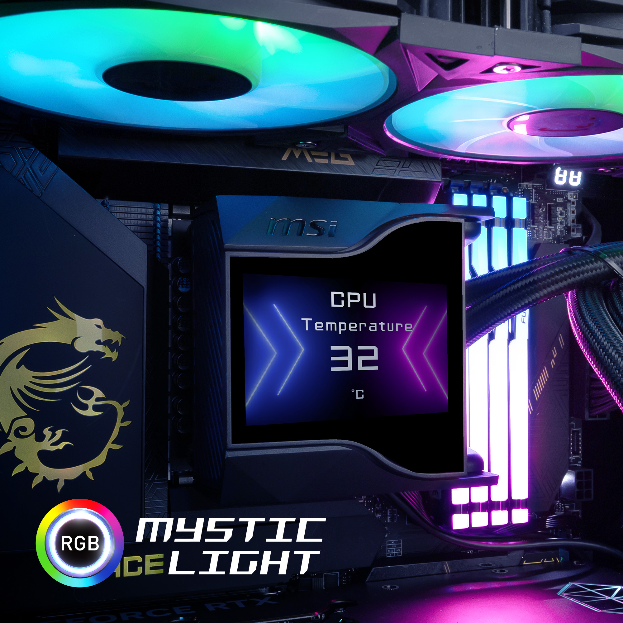 MSI MPG CoreLiquid D360 ARGB CPU Liquid Cooler - 2.4" IPS LCD Screen - 360mm Radiator - Triple ...